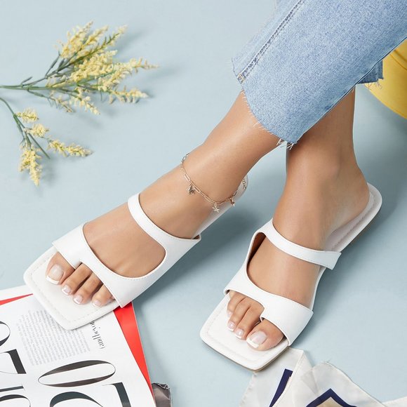 Anna | Shoes | New Square Open Toe Slides Flat Sandals Toe Ring | Poshmark